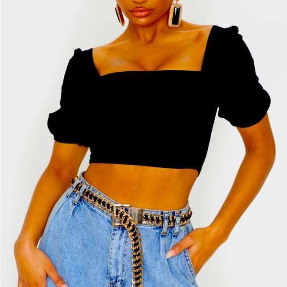 PrettyLittleThing | Tops | Pretty Little Thing Black Scuba Short Puff ...